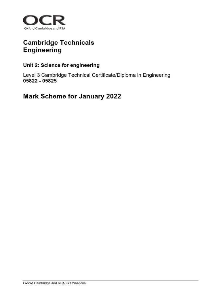 Mark Scheme Science For Engineering | PDF | Weight | Area