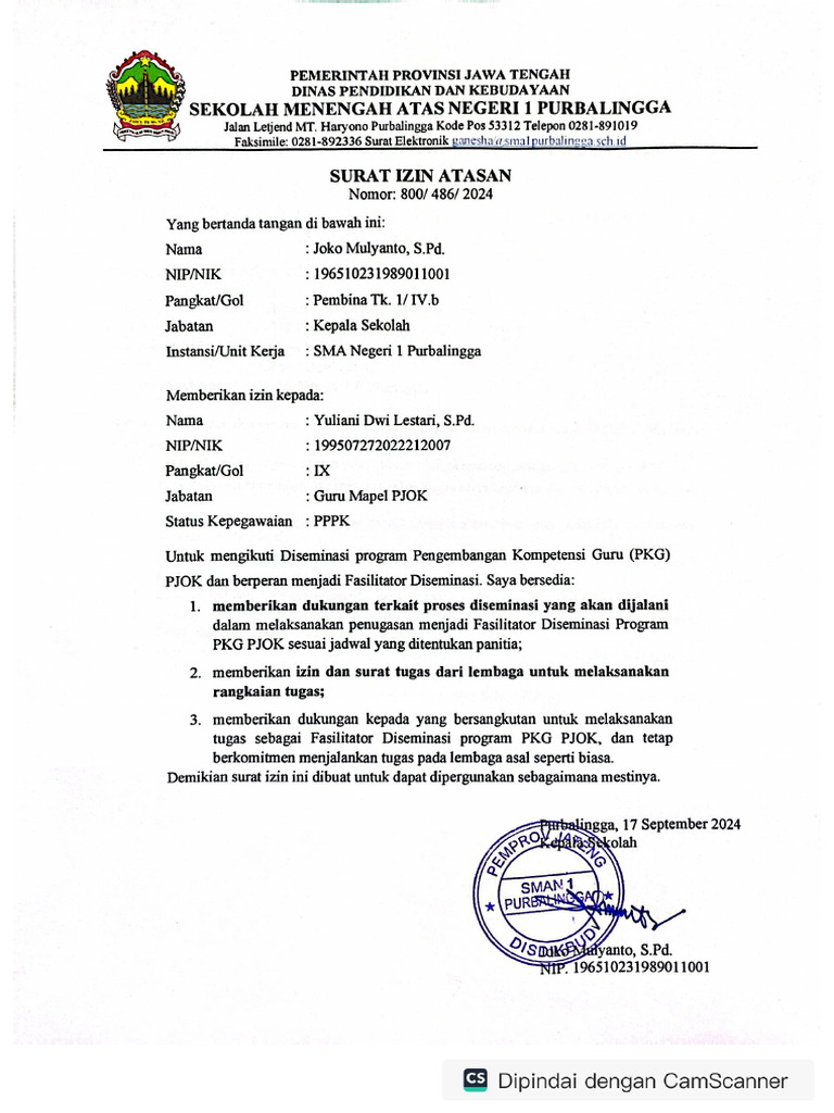 Surat Ijin Atasan Fasil | PDF