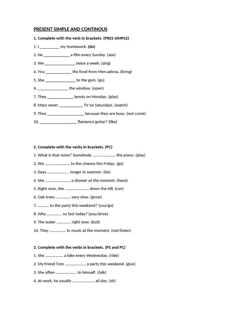 Ejercicios Presente Simple y Continuo | PDF