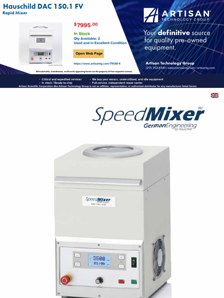 SpeedMixer FlackTek DAC 150 1 Series Datasheet 201991317010 | PDF ...