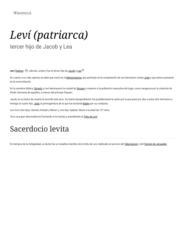 Leví: Patriarca y Origen de los Levitas | PDF | Libros de la Torá | El ...