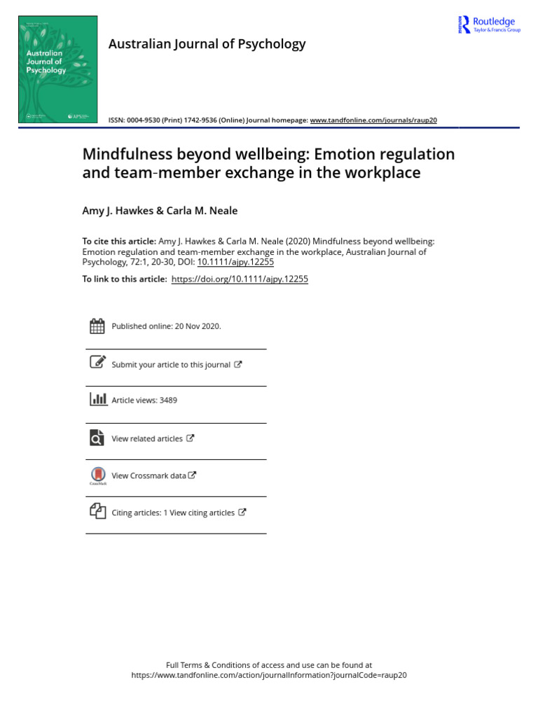 Mindfulness Beyond Wellbeing Emotion Regulation and Team Member ...
