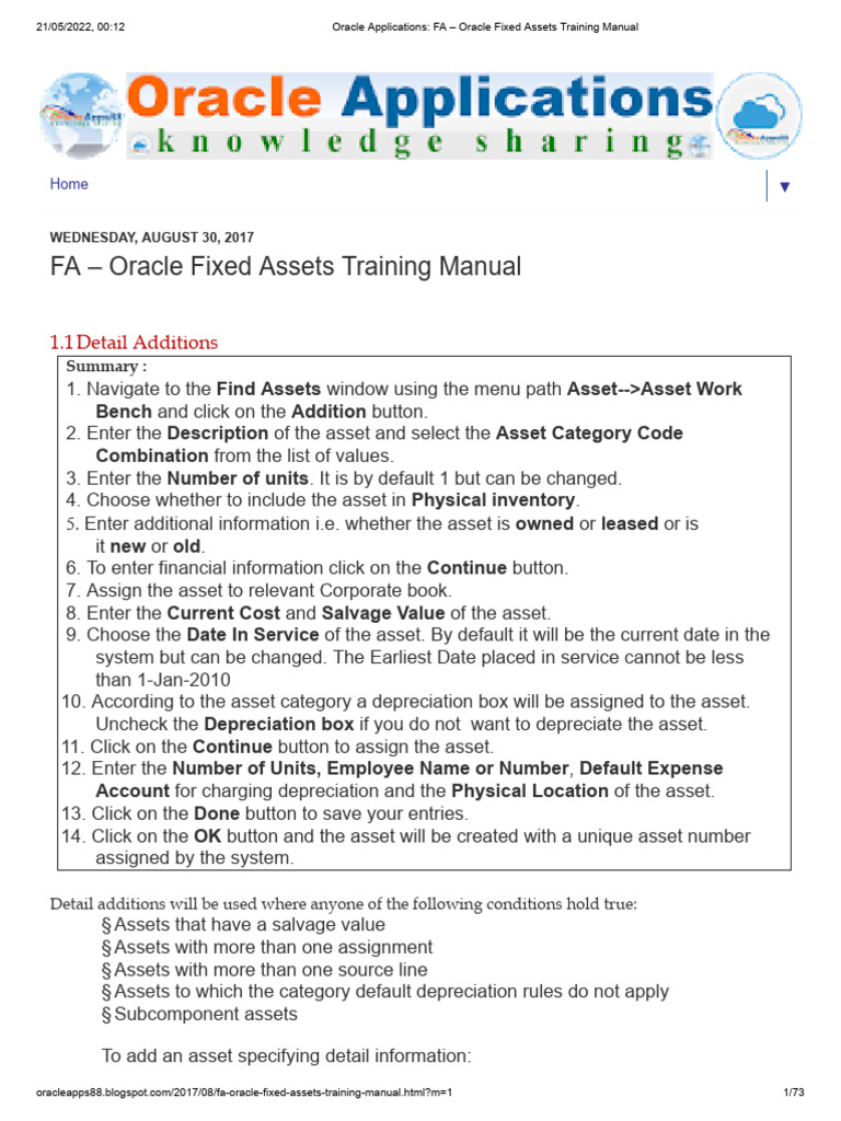 Oracle Fixed Assets User Guide | PDF | Depreciation | Accounts Payable