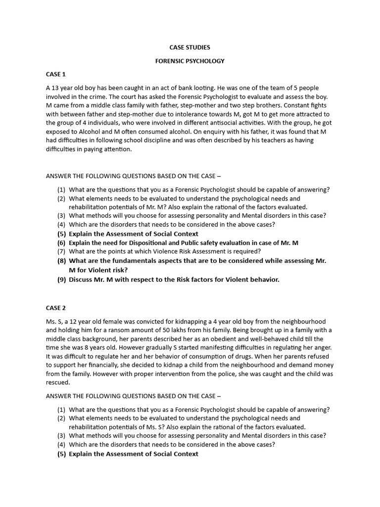 CASE STUDIES (UNIT 3) | PDF | Violence | Psychology