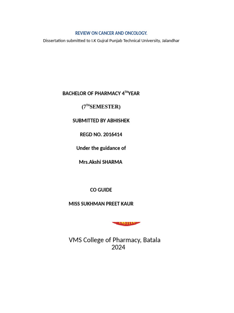 Cancer and Oncology Review Dissertation | PDF | Cancer | Oncology