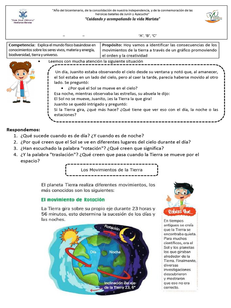 Ficha de Trabajo N°01 - Movimientos de La Tierra | PDF