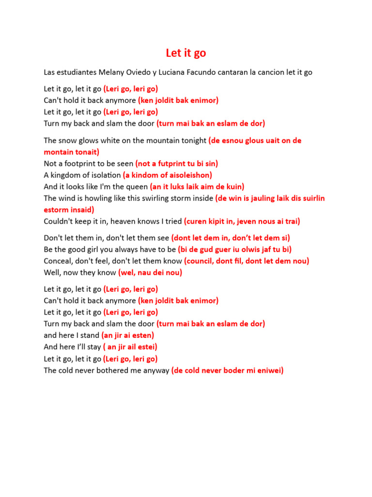 Let It Go Lyrics and Performance | PDF | Language Arts & Discipline