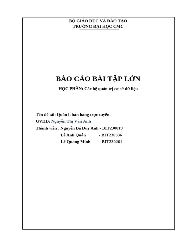 Bài Báo Cáo SQL | PDF