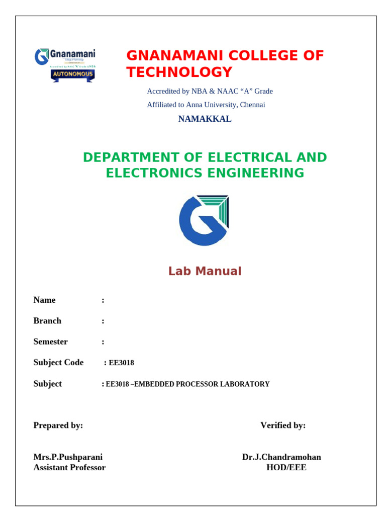 EE3018 Embedded Processor Lab Manual | PDF | Engineering