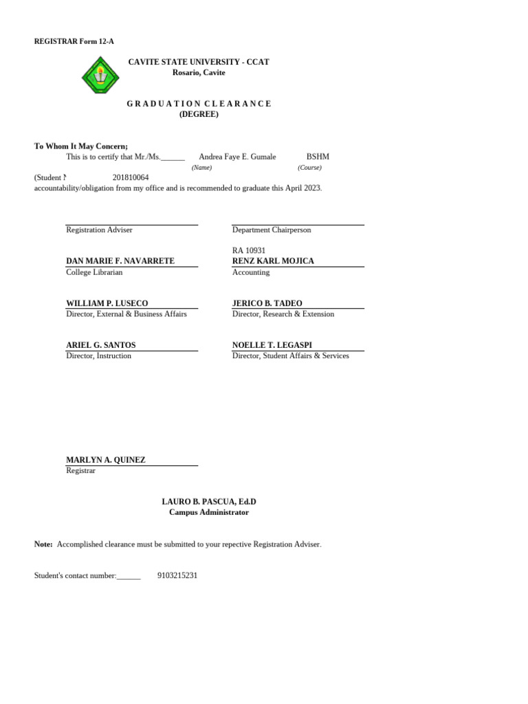 GUMALE , ANDREA FAYE E. Graduation-Clearance-MidYear-2022 (1) | PDF