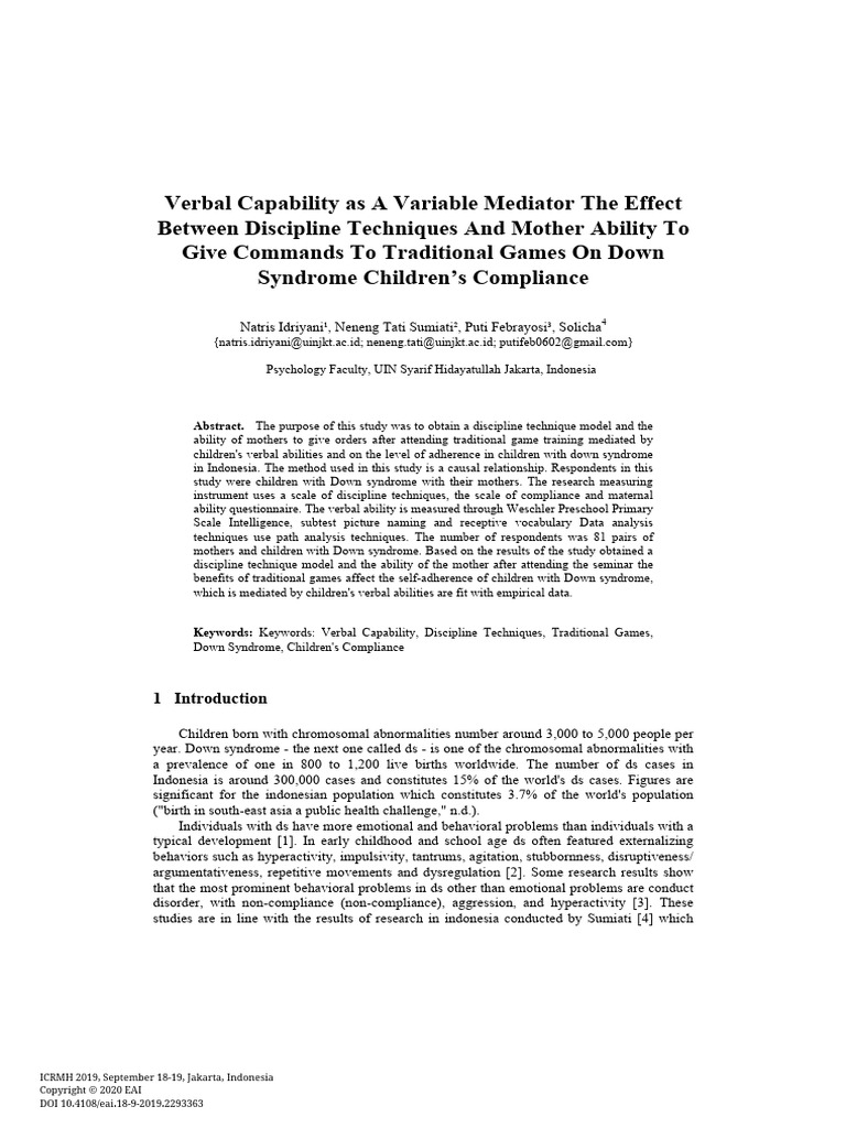 Verbal Capability As A Variable Mediator The Effect Between Discipline-2019-Icrmh | PDF | Play ...