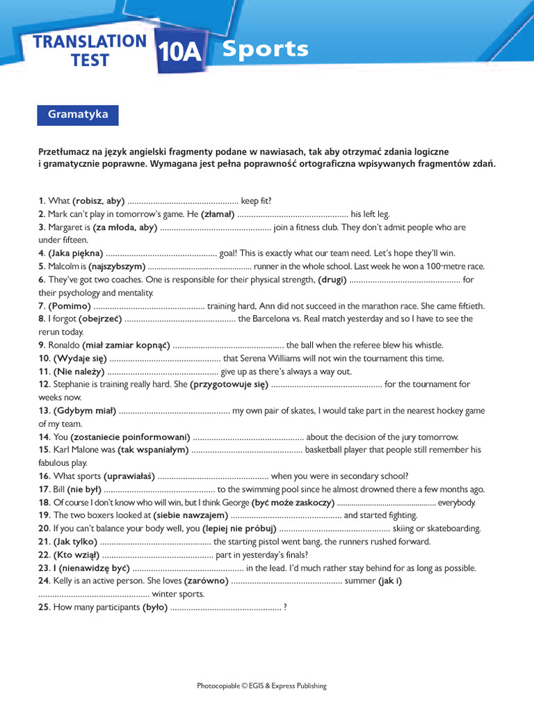 2 Translation Test 10a | PDF | Sports | Association Football