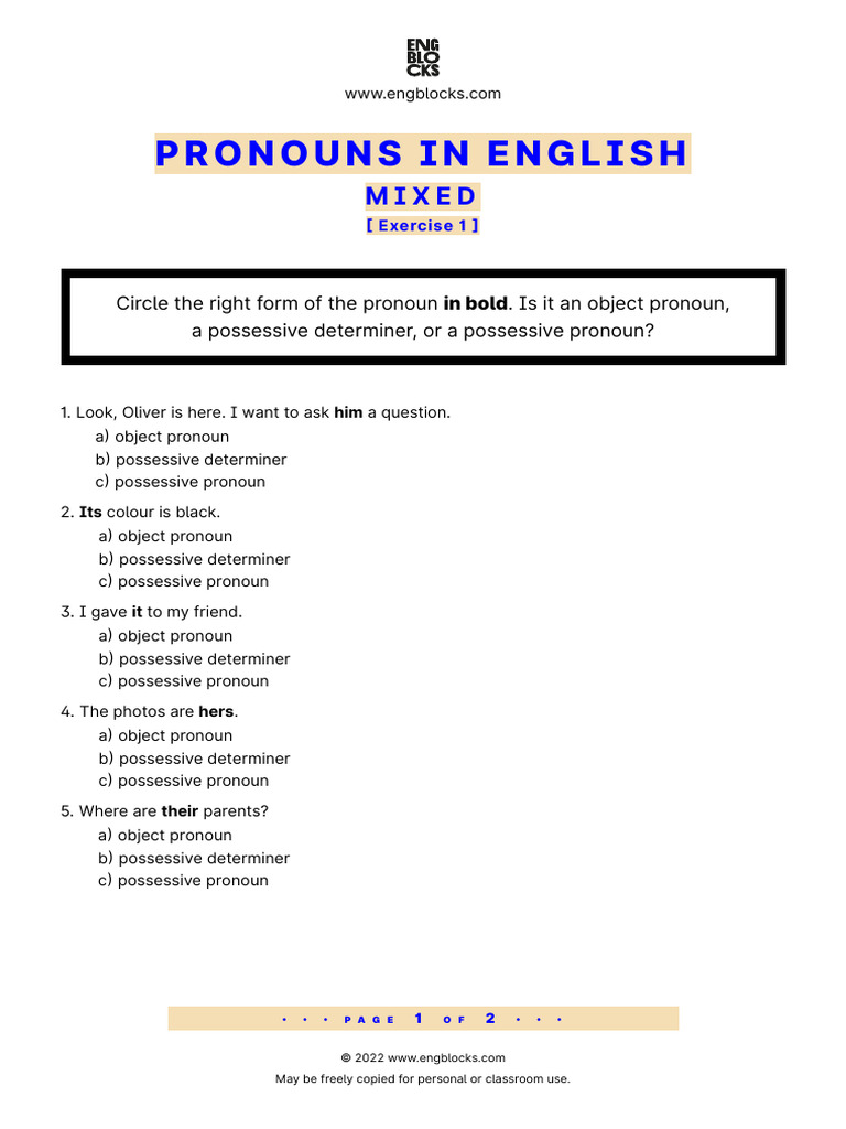 English Pronouns Exercise Guide | PDF | Semantic Units | Syntactic ...
