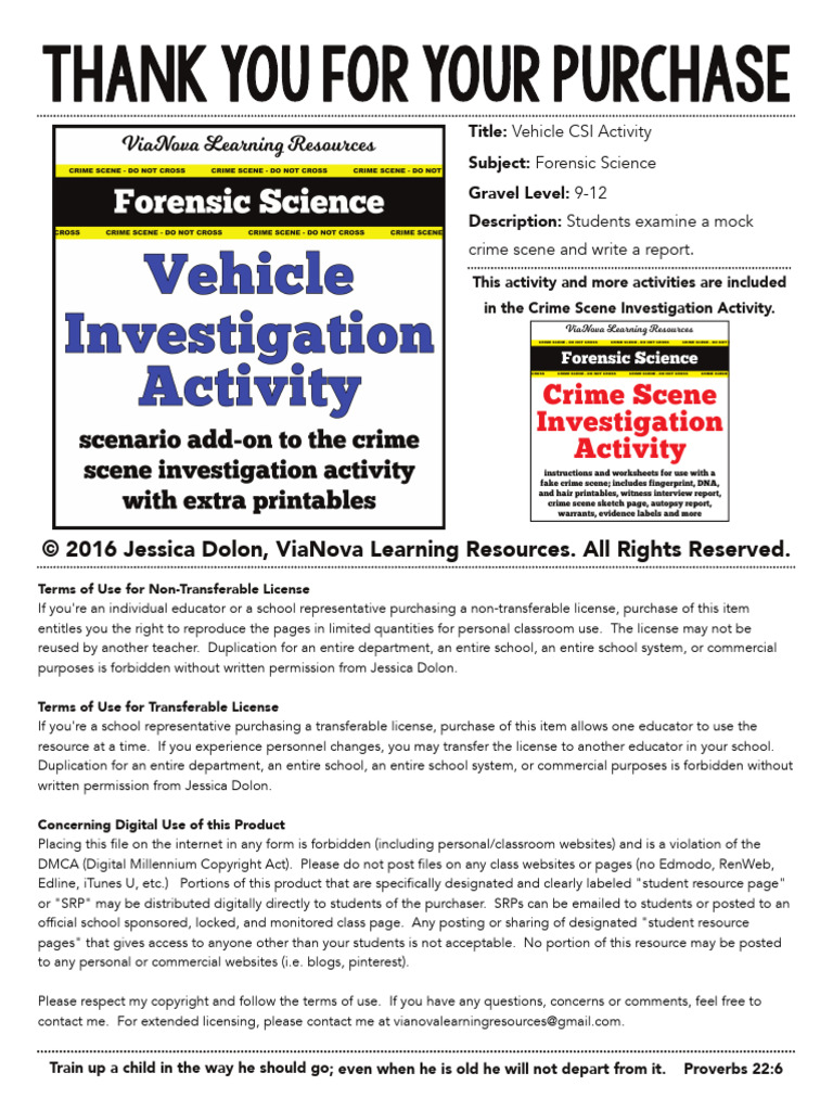 Thank You For Your Purchase: Crime Scene Investigation Activity | PDF ...
