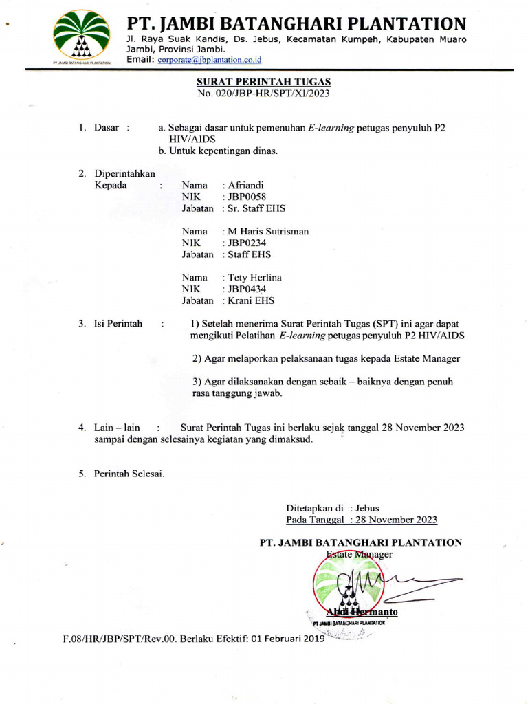 Surat perngantar E-learning | PDF