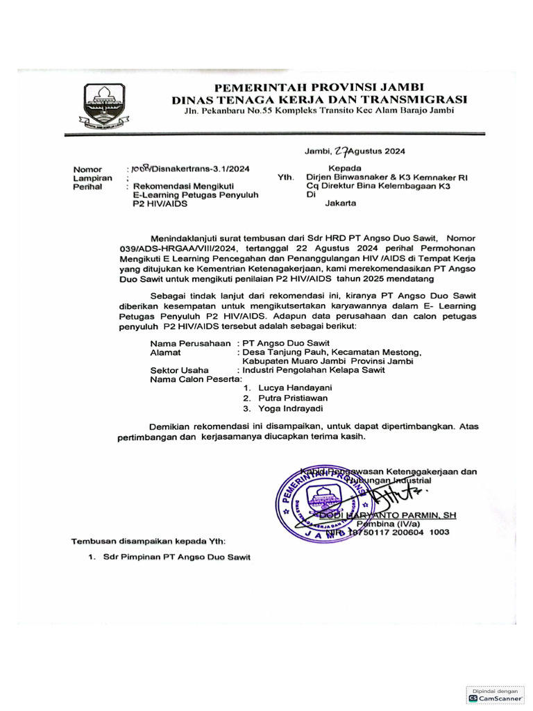 Surat Rekomendasi Disnaker 2024 | PDF