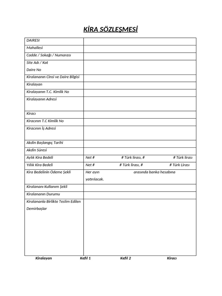 Boş Kira Kontratı Standart | PDF