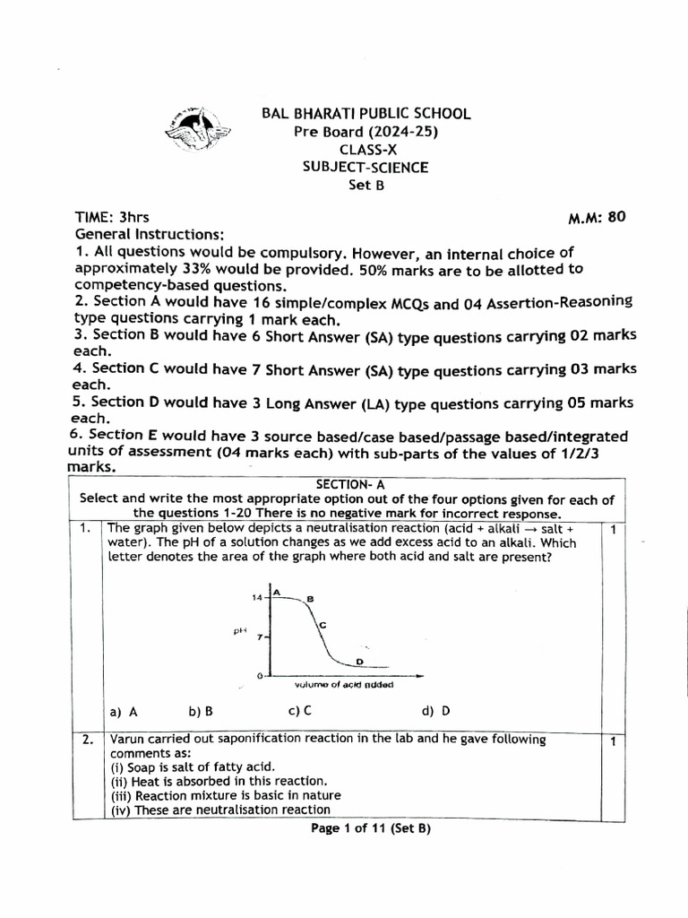 Class X Science Pre-Board Exam Set B | PDF | Series And Parallel ...