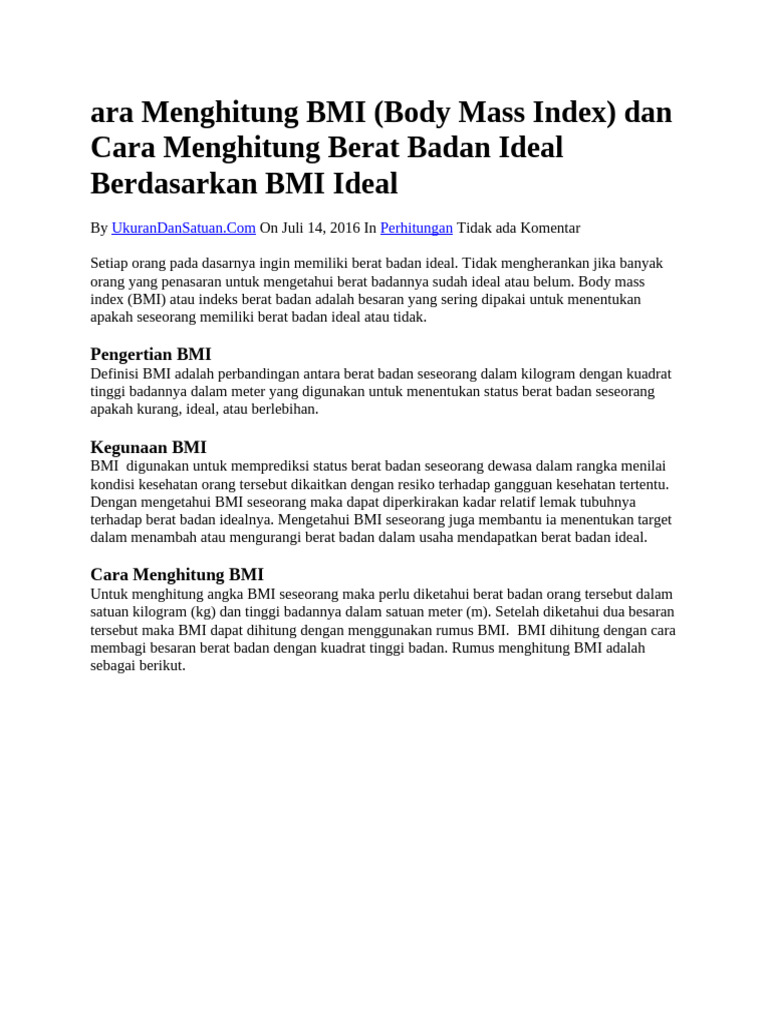 Cara Hitung BMI dan Berat Badan Ideal | PDF | Gaya Hidup