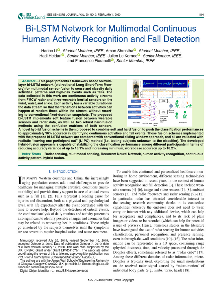 Bi-LSTM Network For Multimodal Continuous Human Activity Recognition and Fall Detection | PDF ...