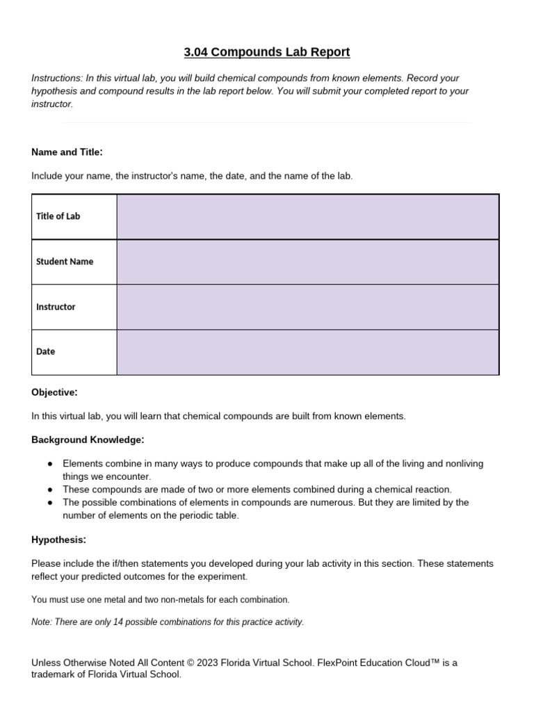 Compound Lab Report | PDF | Chemical Compounds | Chemical Elements