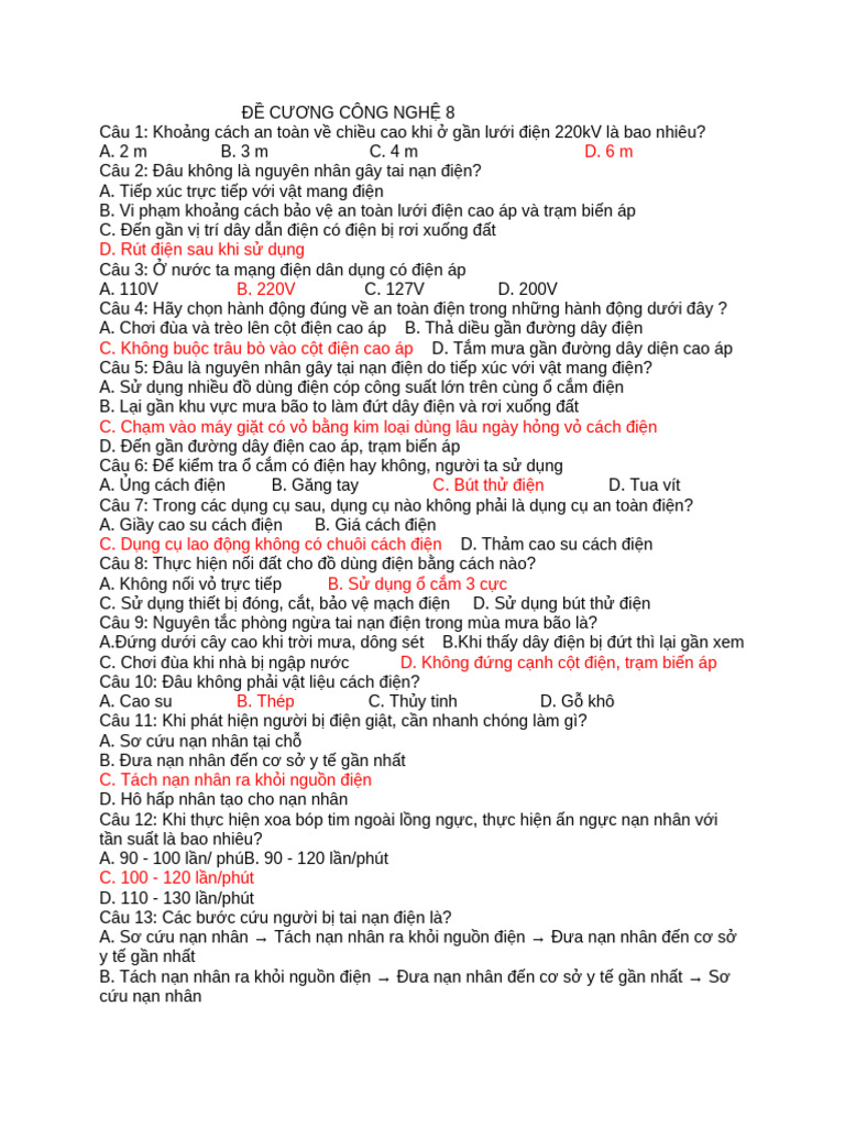 De Cuong Giua Ki 2 Cong Nghe 8 | PDF