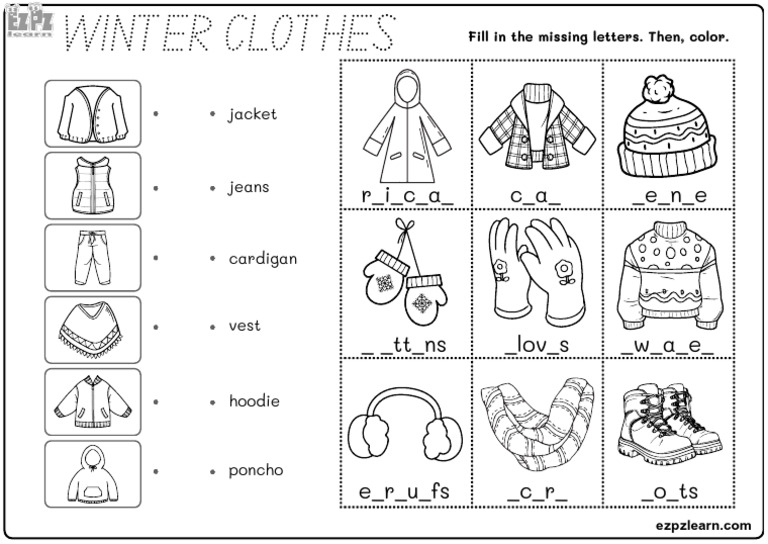 Winter Clothes Activity For Kids | PDF