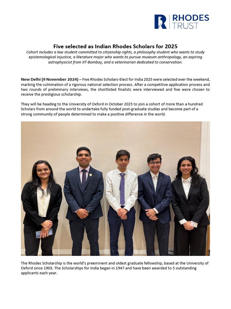 Rhodes Scholarships 2025 Media Release | PDF