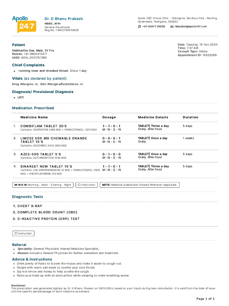 Prescription Apollo 2471731982158161 | PDF | Clinical Medicine | Medicine