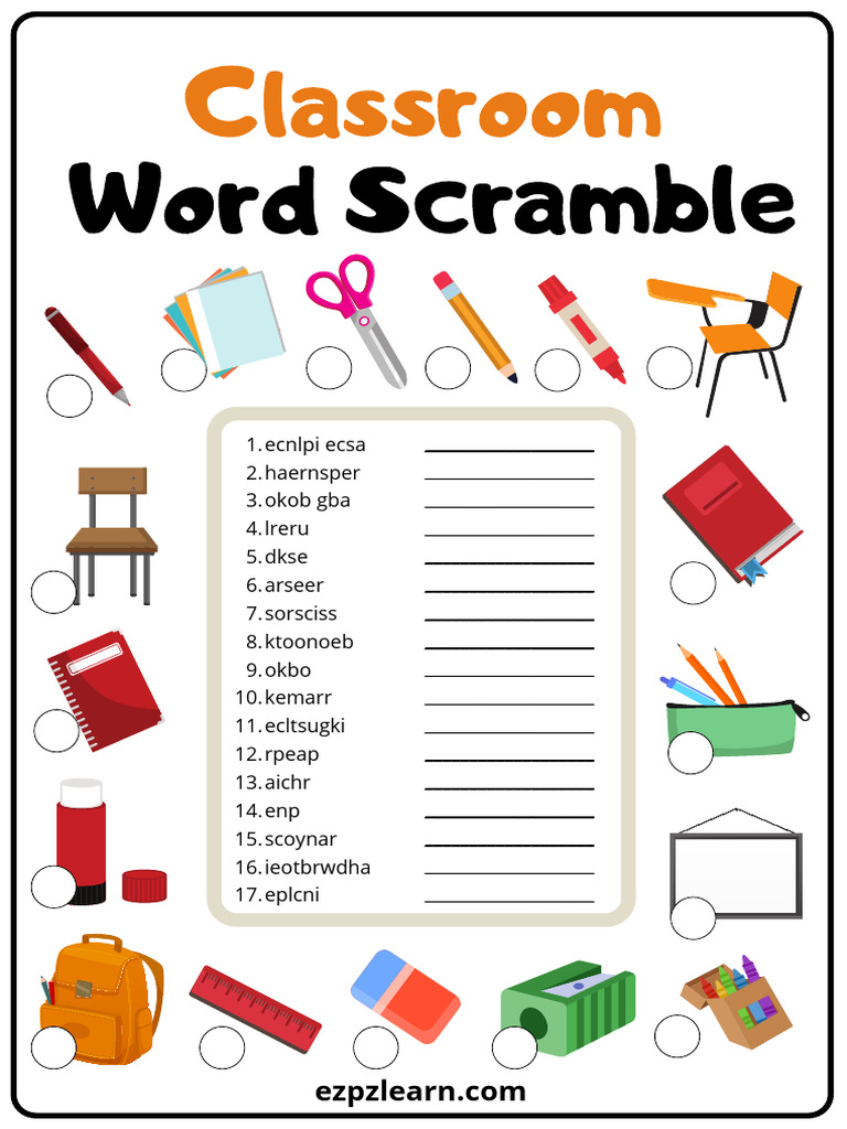 Classroom Words Scramble | PDF | Foreign Language Studies | Home & Garden