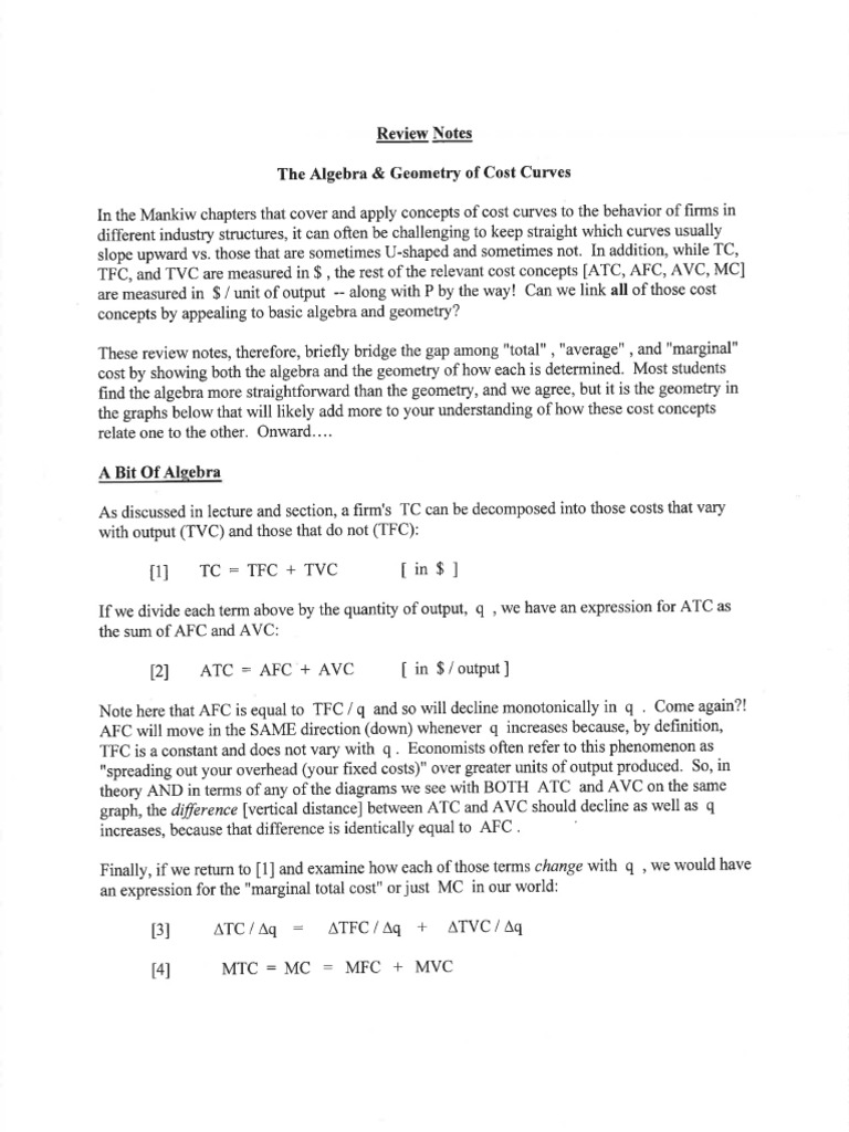 101 Rev Notes Alg Geom Cost | PDF
