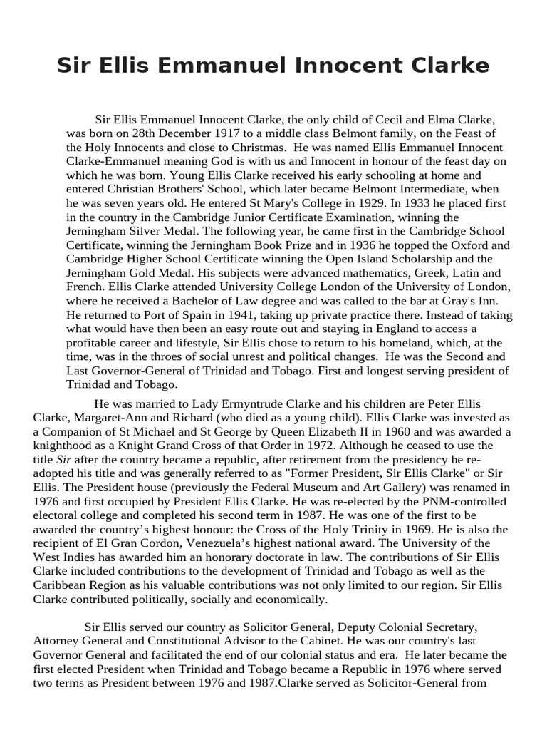 Sir Ellis Emmanuel Innocent Clarke The1st | PDF | Sir