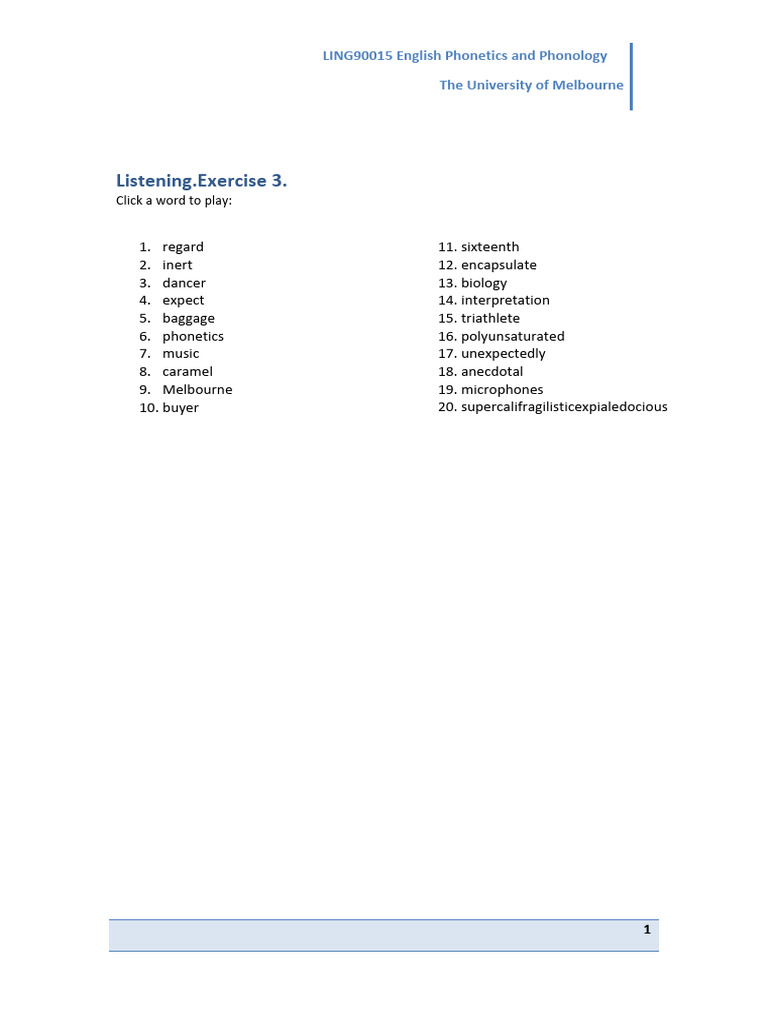 Phonetics Listening Exercise: Key Words | PDF | Language Arts ...