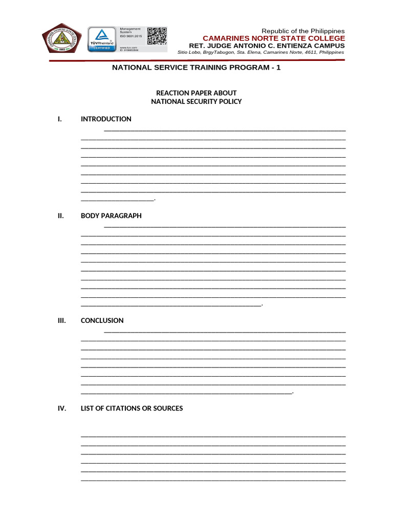 REACTION PAPER FORMAT in NSTP | PDF | Business