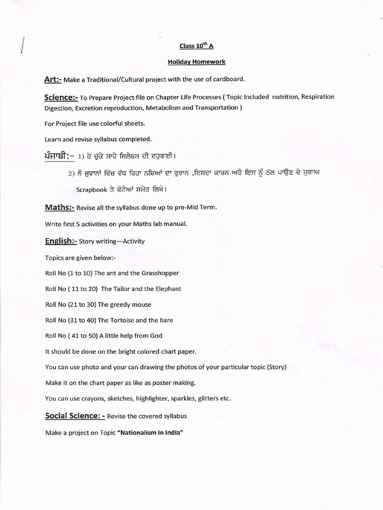 Class 10th A Holidays Homework | PDF