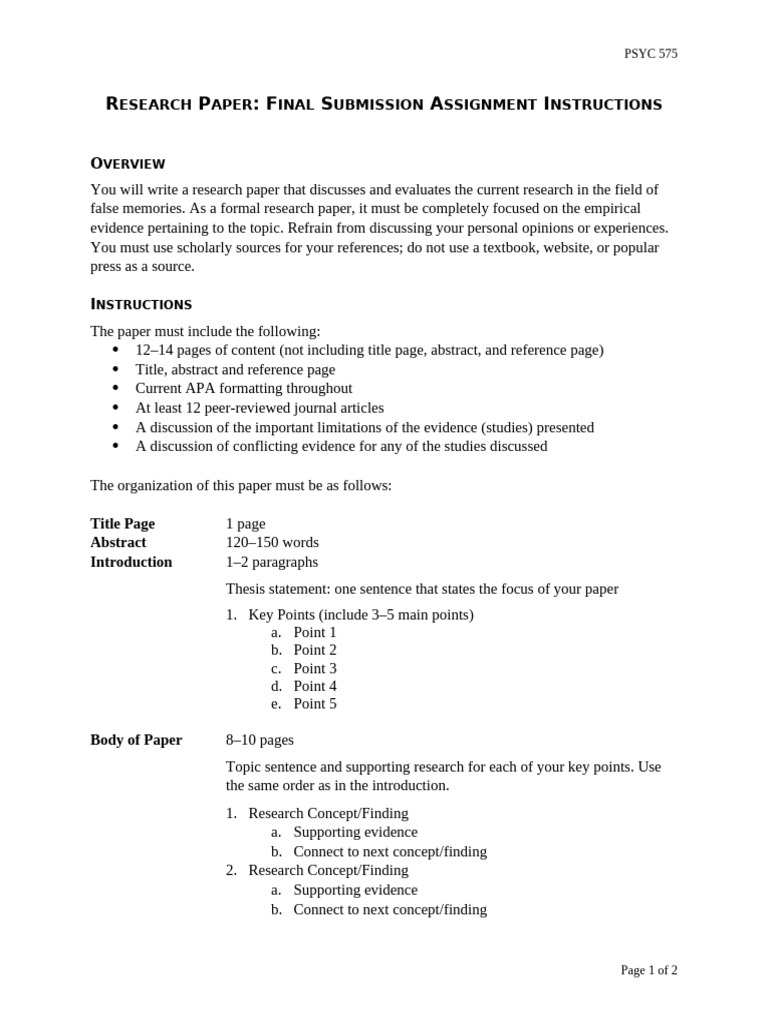 Research Paper Final Submission Assignment Instructions | PDF ...