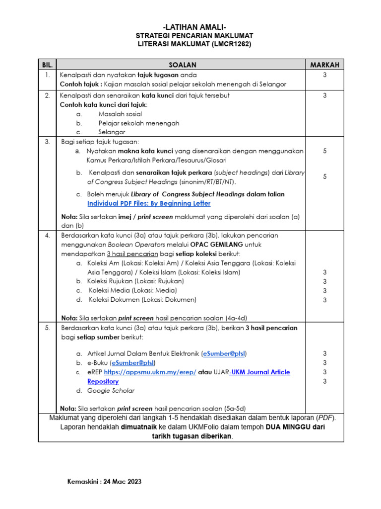 LTHN AMALI STRATEGI PENCARIAN MAKLUMAT LITERASI MAKLUMAT Kemaskini | PDF