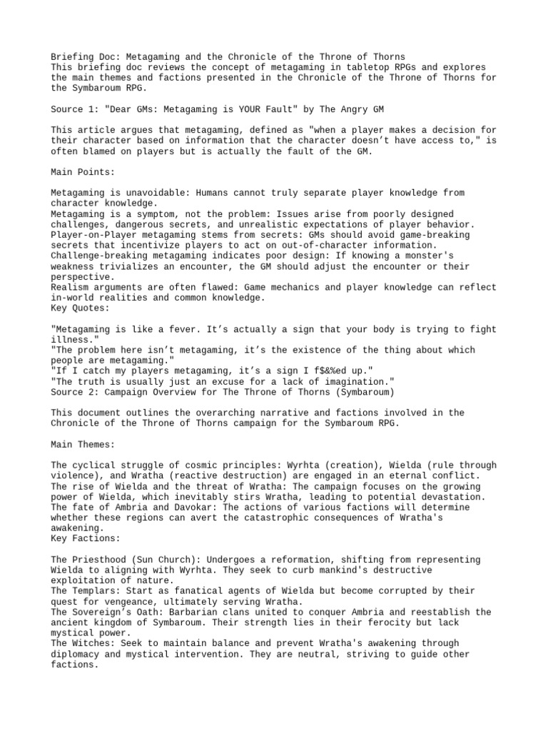 Briefingdoc Metagaming | PDF | Role Playing Games