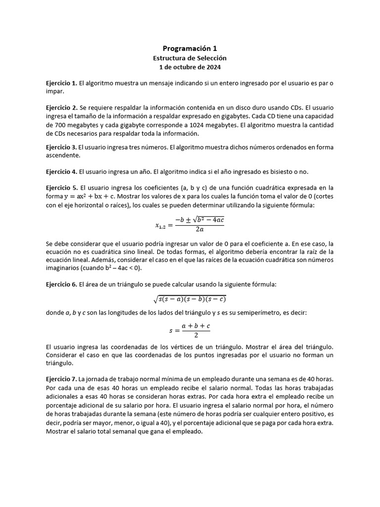 Ejercicios de Seleccion | PDF | Algoritmos | Ecuaciones