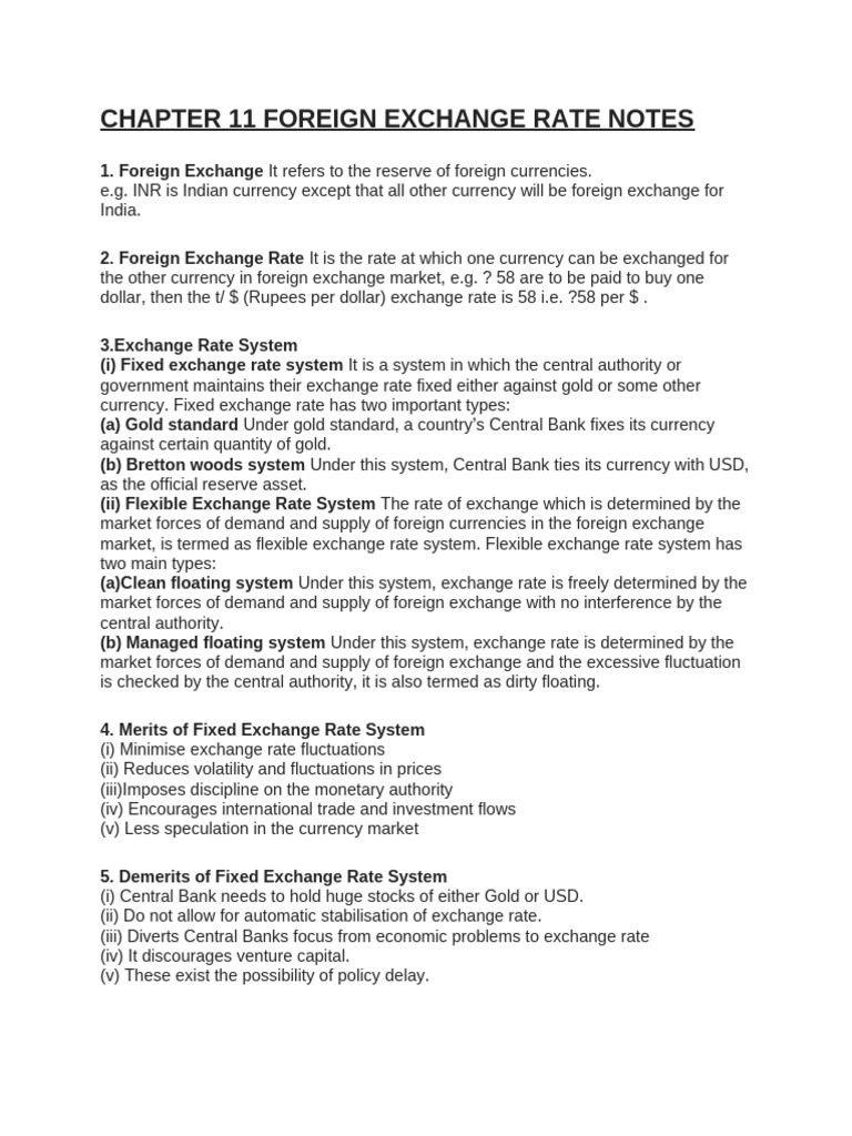 Macroeconomics - CHAPTER 11 FOREIGN EXCHANGE RATE NOTES | PDF ...