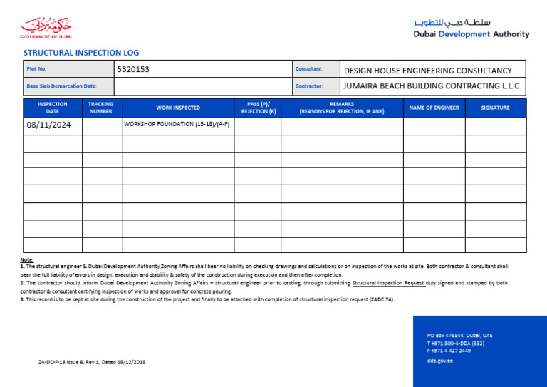 ZA DC F 13 Structural Inspection Log | PDF