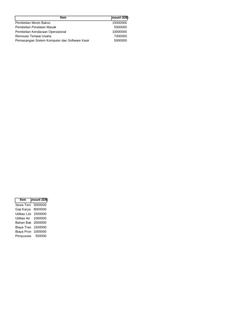 Bakso Aci Financial Plan Detailed | PDF