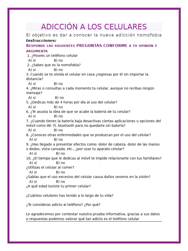 Nomofobia: Entendiendo la adicción al celular | PDF | Crecimiento ...