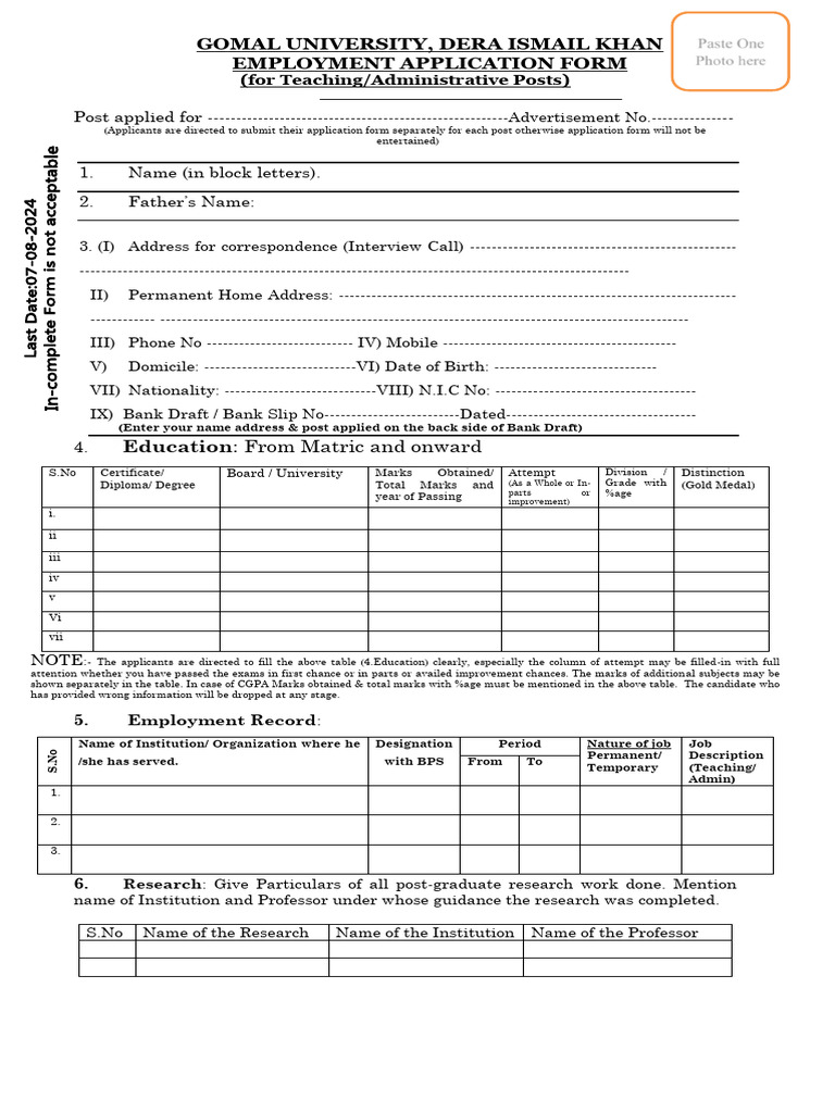 Gomal University Application Form PDF | PDF