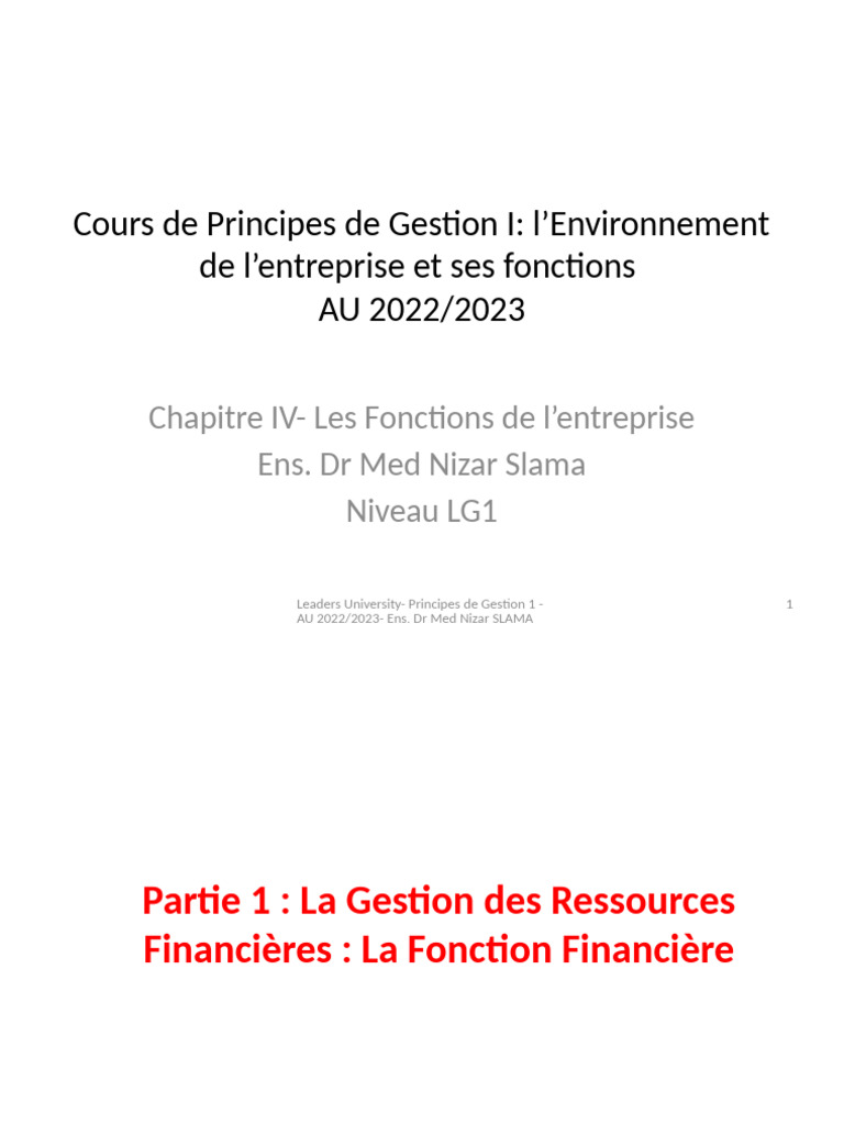 Chapitre 4 Cours de Principes de Gestion II - Les Fonctions de L'entreprise | PDF | Crédit ...