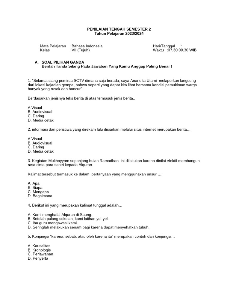 Soal Uts 7 Genap 2024 | PDF