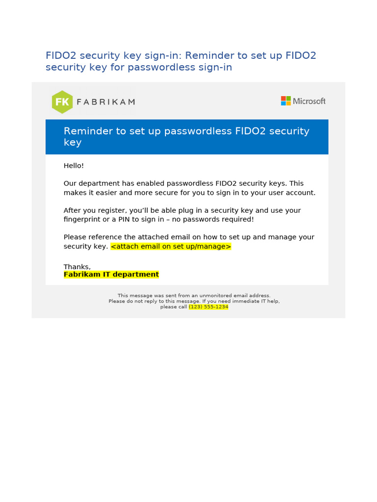 Passwordless-Template - FIDO2 Security Key Sign-In - Reminder To Set Up FIDO2 Security Key For ...