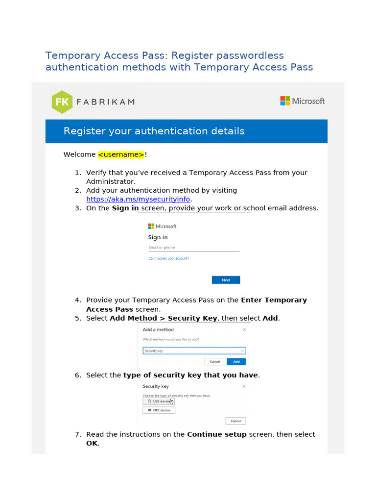 Passwordless-Template - Temporary Access Pass - Register Passwordless Authentication Methods | PDF
