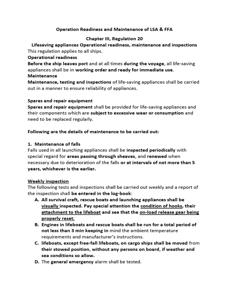 Students Operation Readiness and Maintenance of LSA | PDF