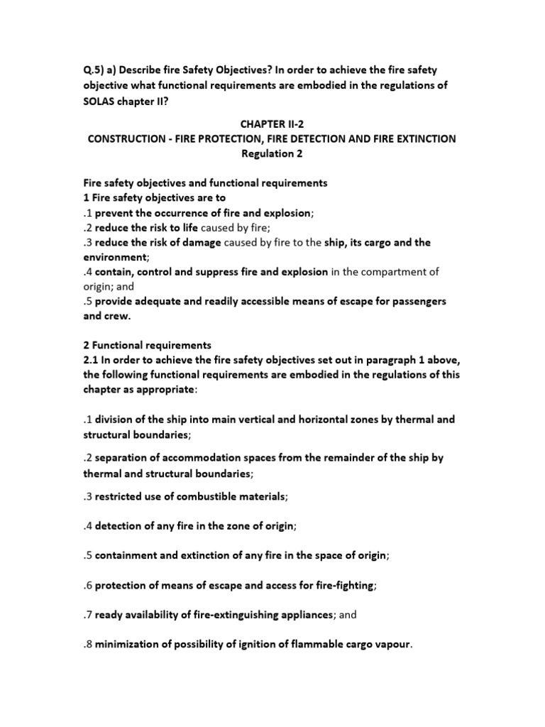 SOLAS Fire Safety Objectives & Requirements | PDF | Technology ...